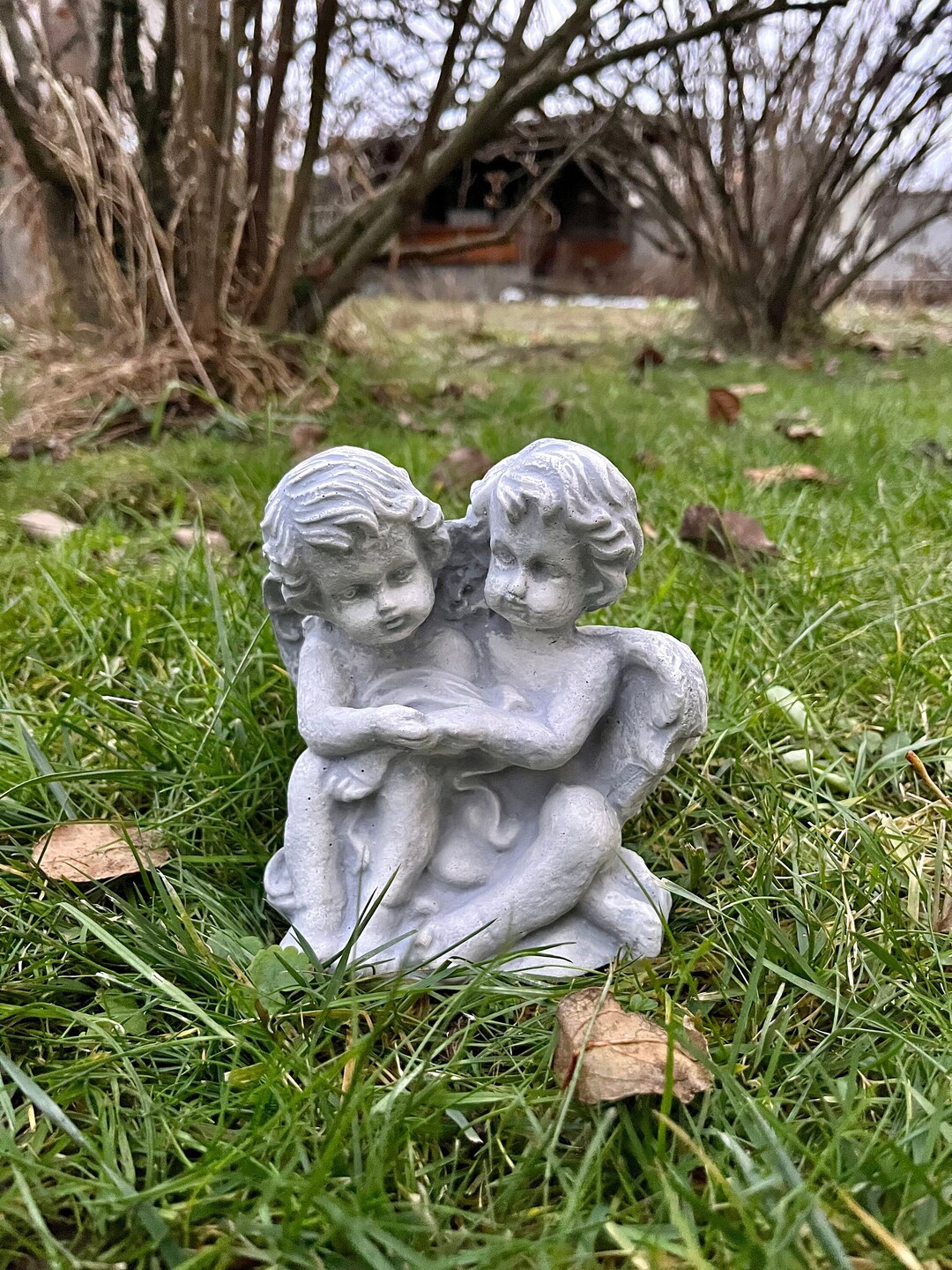 Pair Angels Statue, Concrete Angel Figurine, Cherub Statue Lawn ...