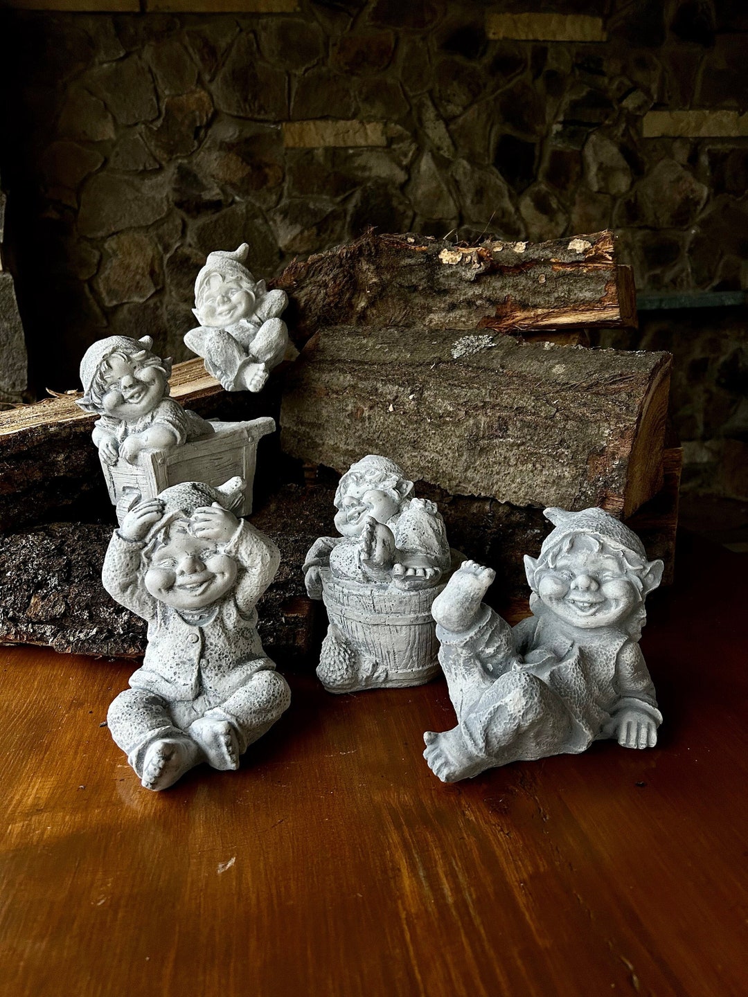 Set of 5 Gnome Figurines, Gnome Family, Farmhouse Gnome, Garden ...