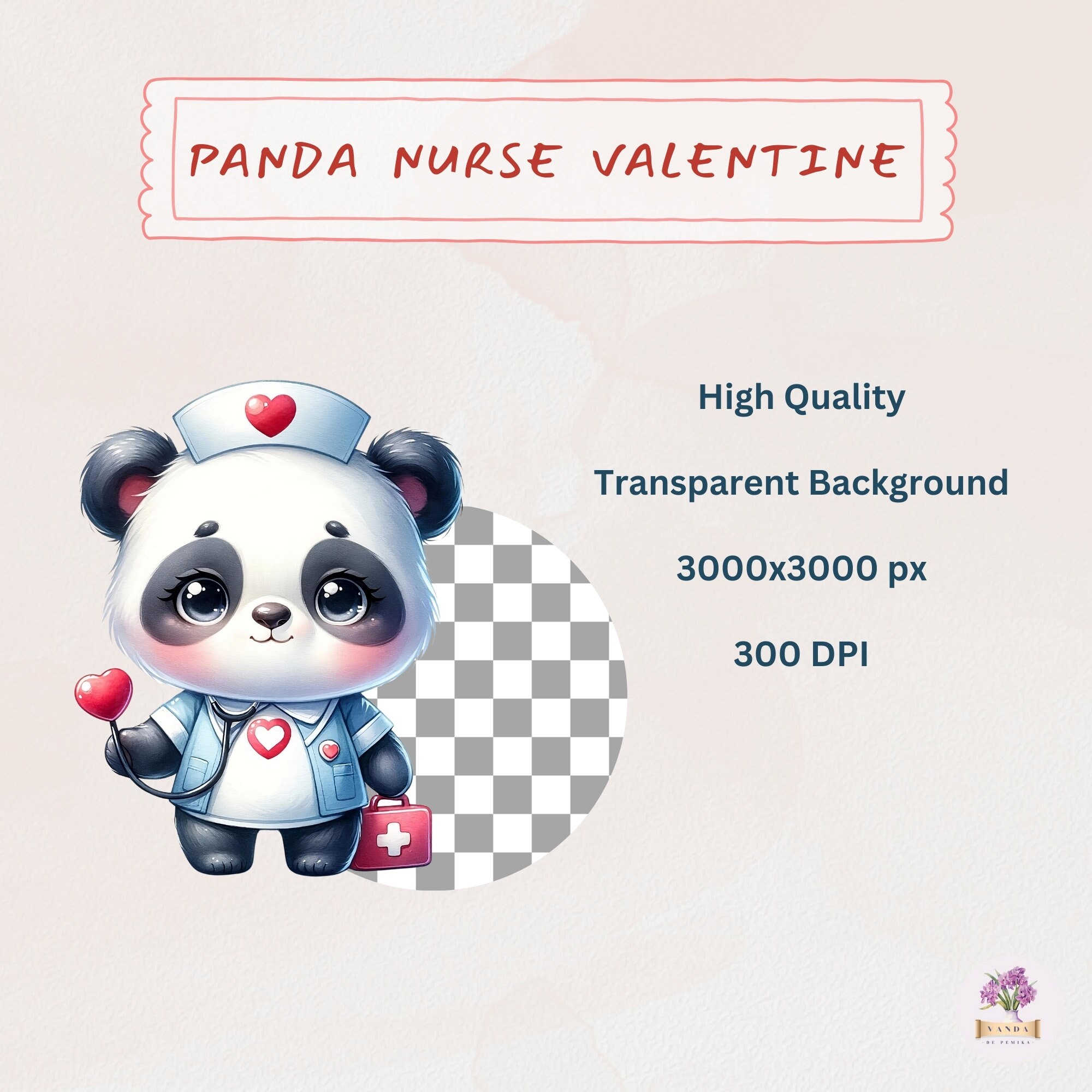 Watercolor Panda Nurse Valentine Clipart, Cute Animal, Baby Panda PNG ...