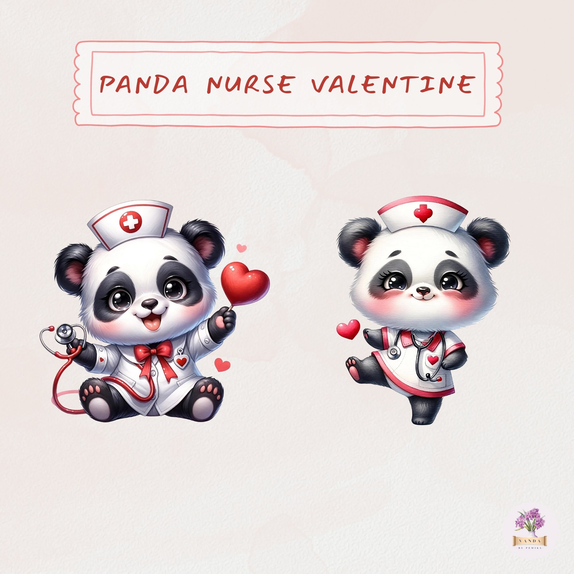 Watercolor Panda Nurse Valentine Clipart, Cute Animal, Baby Panda PNG ...