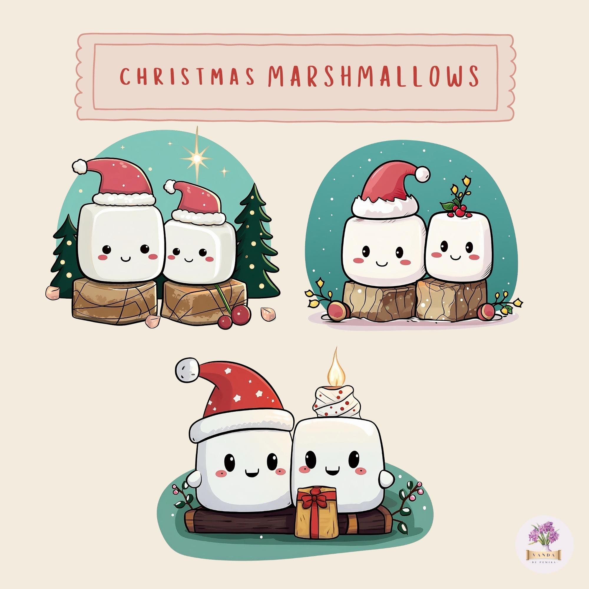 Watercolor Christmas Marshmallows Clipart, Cute Couple Dessert PNG ...