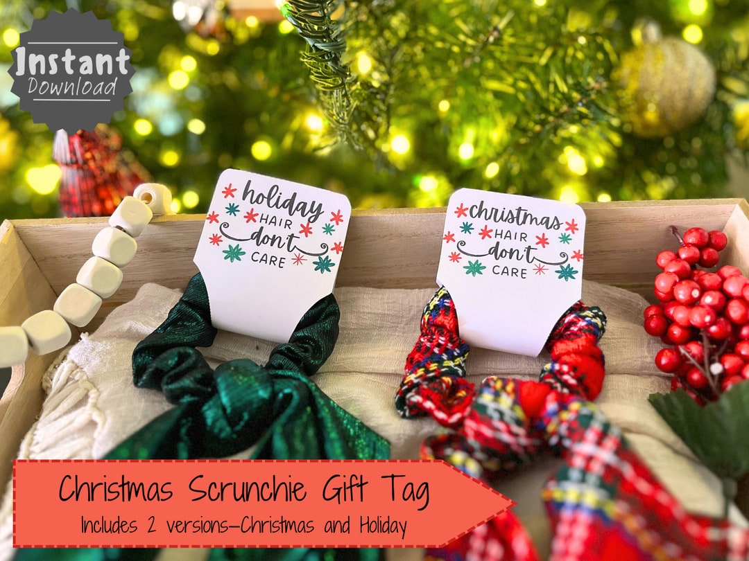 Non-editable Christmas/holiday Scrunchie Printable Tag, Christmas Hair ...