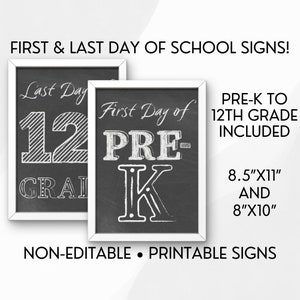 First & Last Day of School Printable Signs - Non-editable - Instant ...