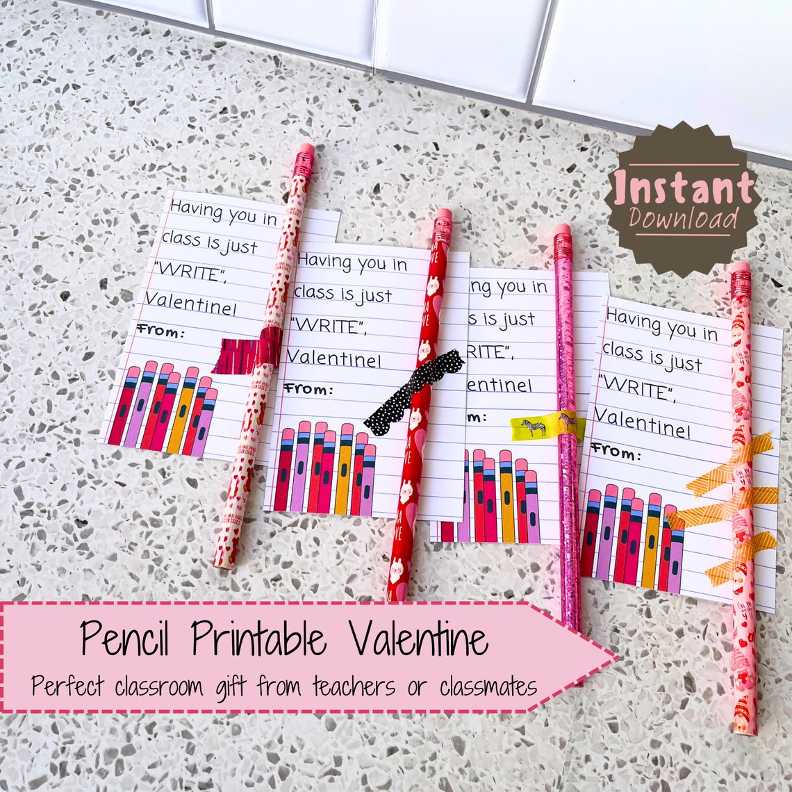 Classroom Pencil Non-editable Printable Valentines; Non-edible ...