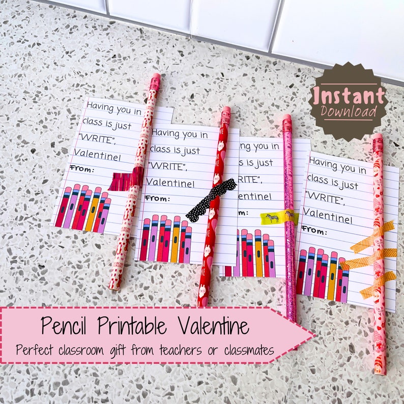 Classroom Pencil Non-editable Printable Valentines; Non-edible ...