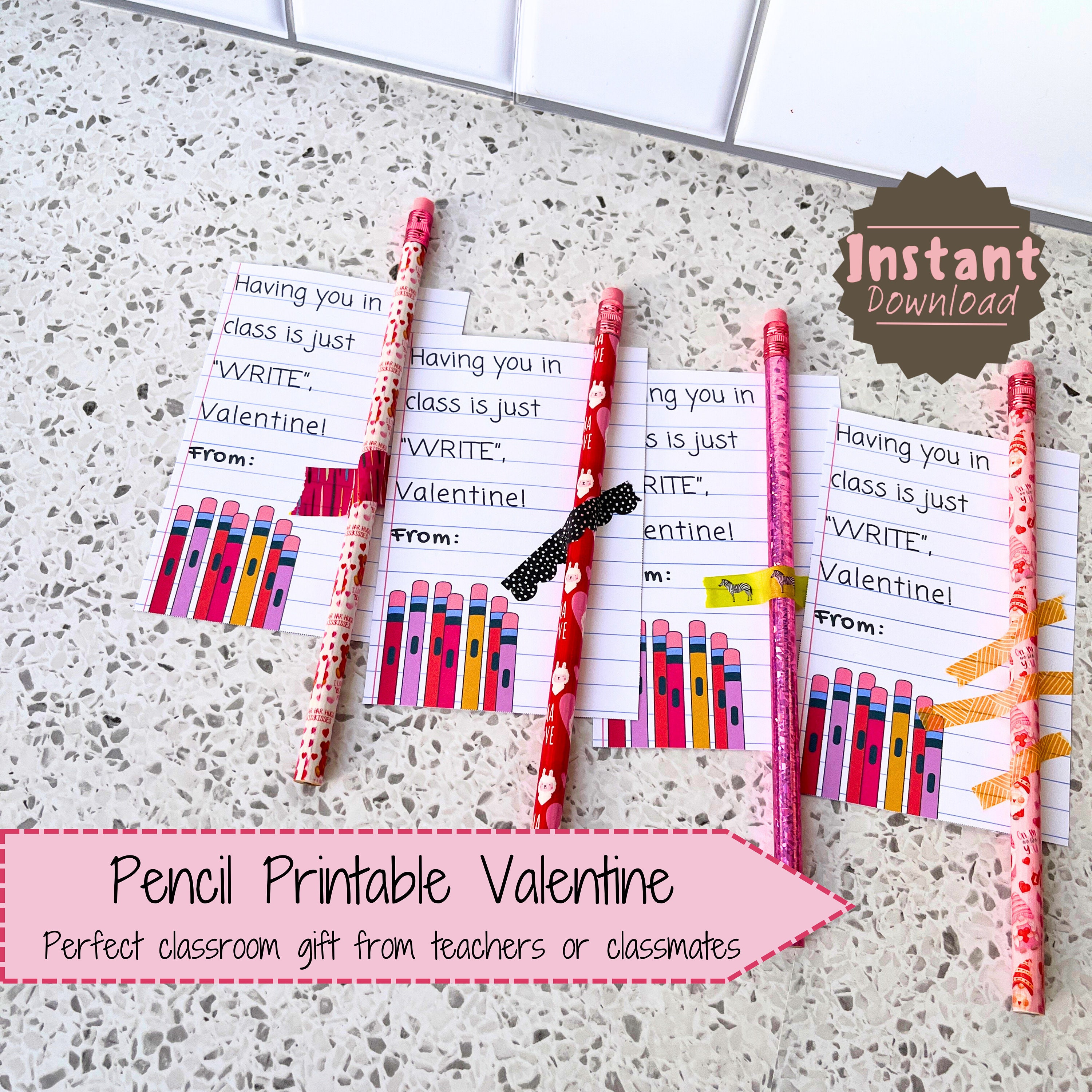 Classroom Pencil Non-editable Printable Valentines; Non-edible ...