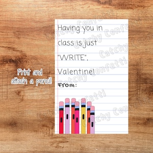 Classroom Pencil Non-editable Printable Valentines; Non-edible ...