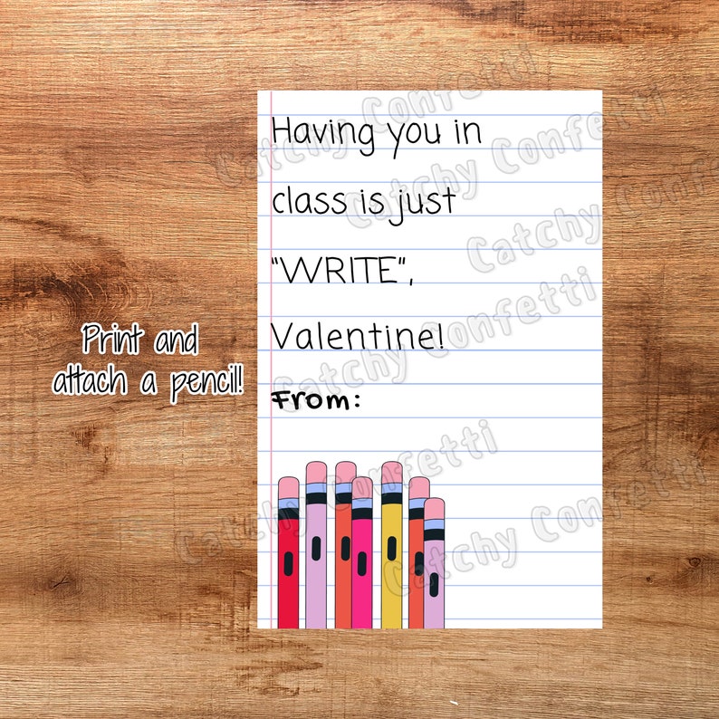 Classroom Pencil Non-editable Printable Valentines; Non-edible ...