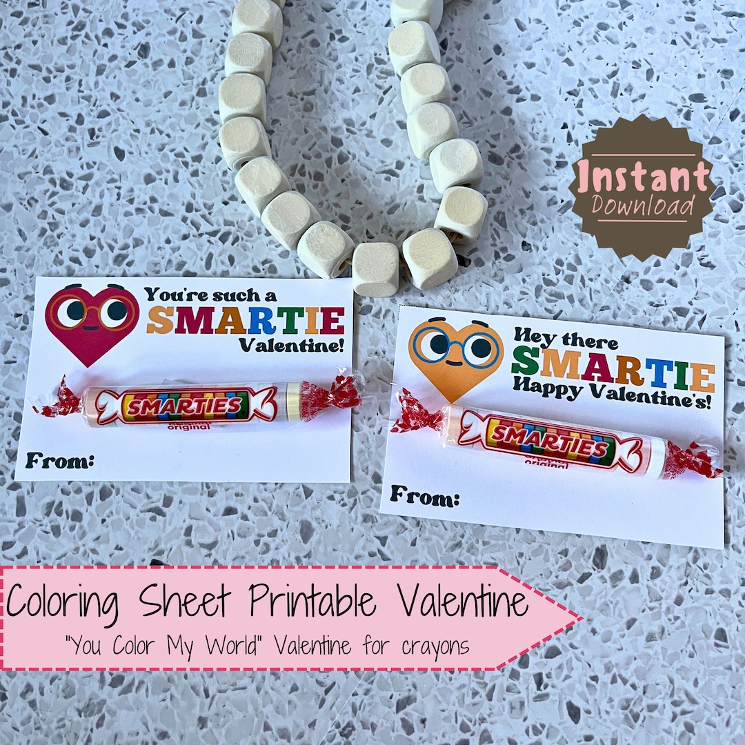 Smarties Non-editable Printable Valentines; Non-edible Valentine ...