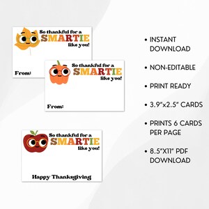 Thanksgiving Smarties School Gift Tag - Thankful for a Smartie Like You ...