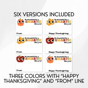 Thanksgiving Smarties School Gift Tag - Thankful for a Smartie Like You ...