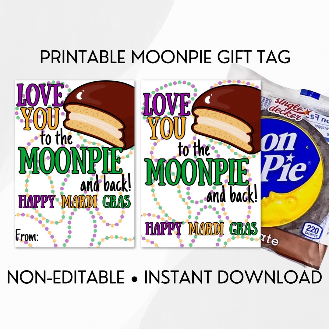 Love You to the Moon Pie and Back Mardi Gras Gift Tag - NON-EDITABLE ...