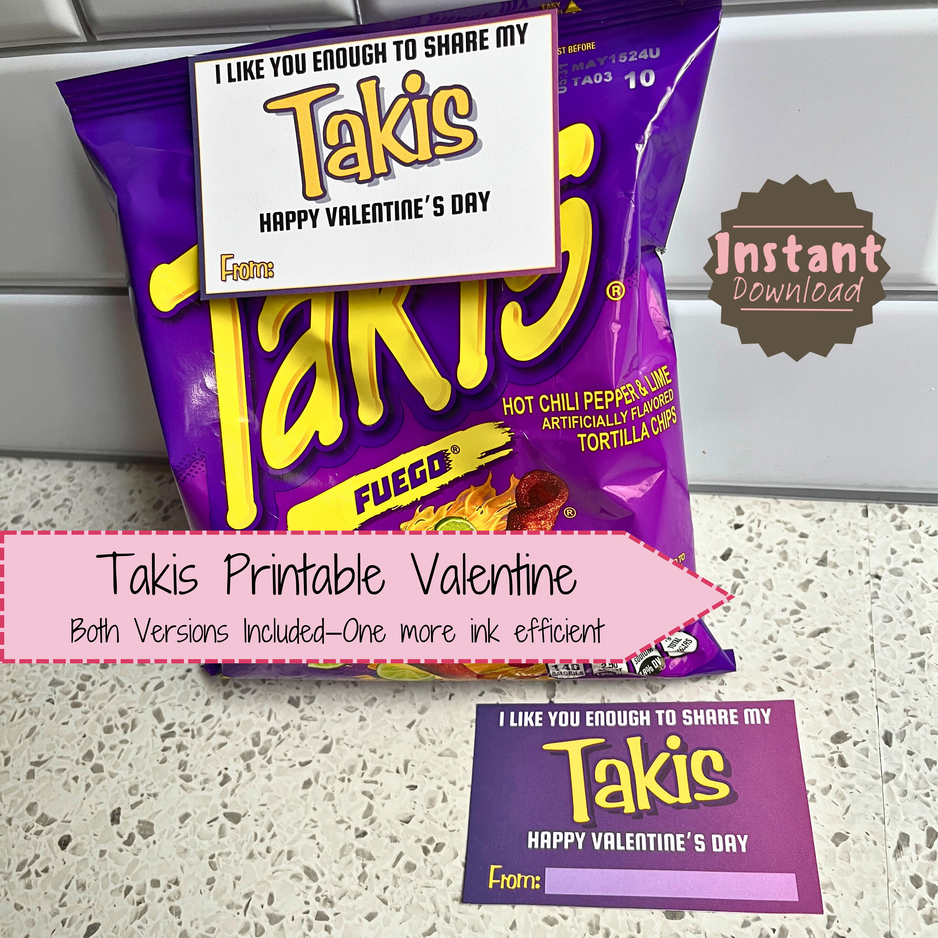 Takis Non-editable Printable Valentines; Not Mushy; No Sugar Valentine ...