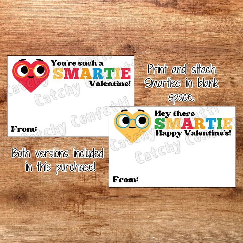 Smarties Non-editable Printable Valentines; Non-edible Valentine ...