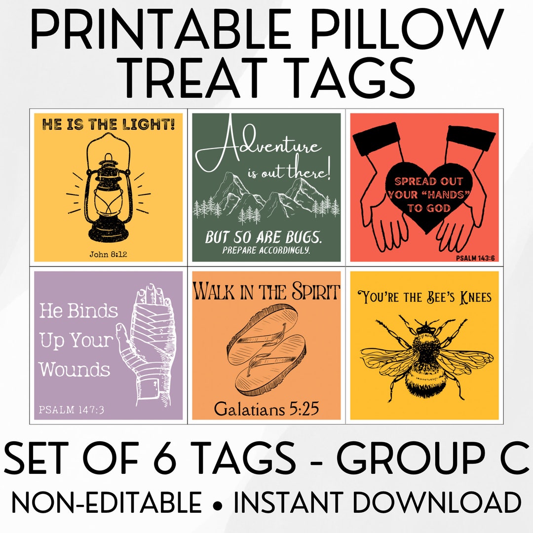 Camp Pillow Gift Tags - Group C - Set of 6 - Etsy