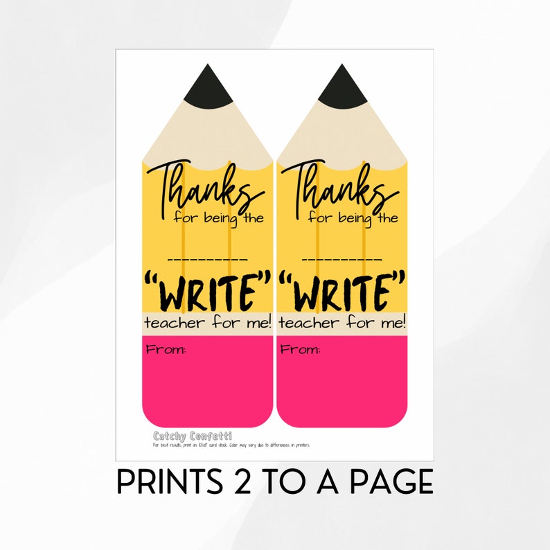 Thanks for Being the WRITE Teacher, Gift Card Tag, Teacherappreciation ...