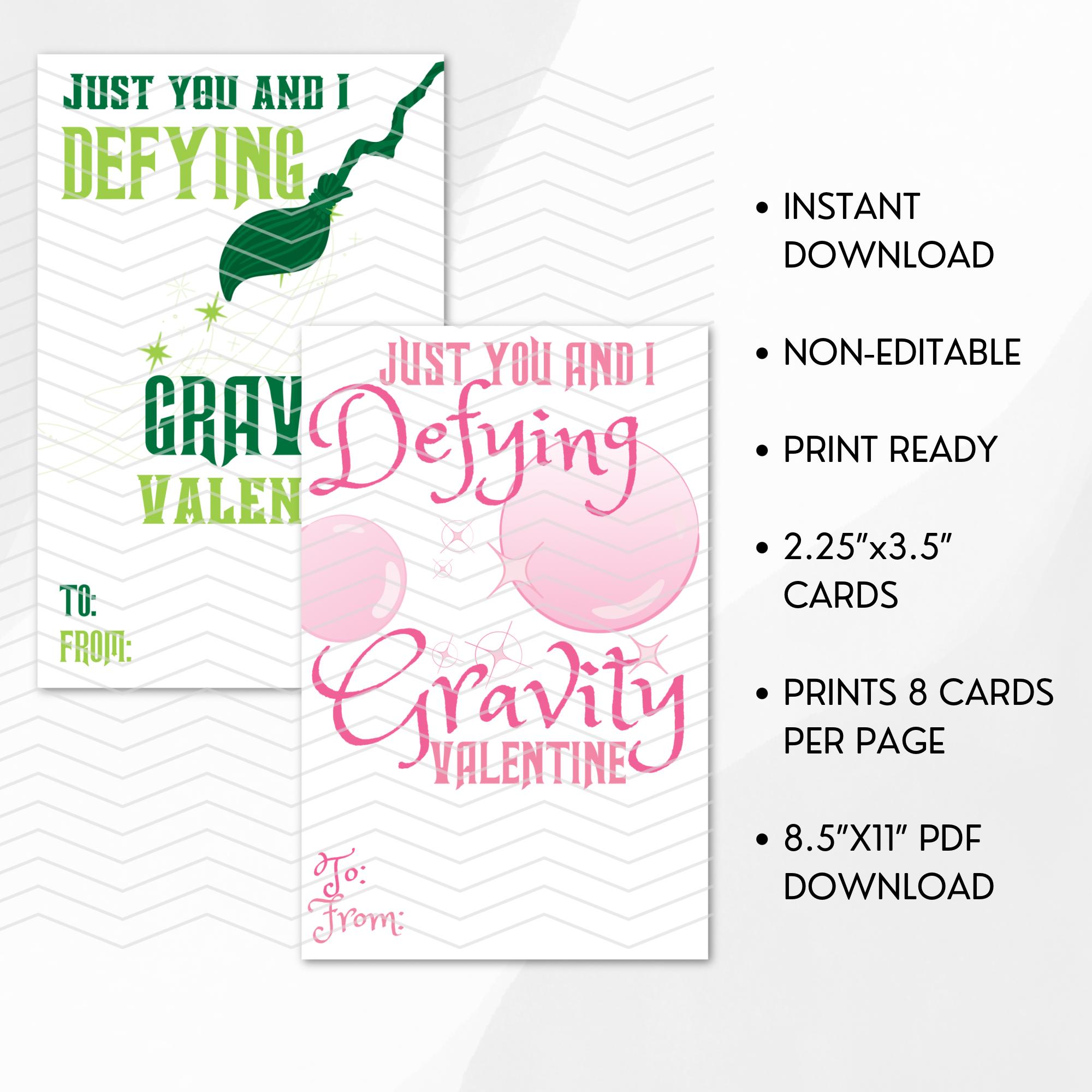 Non-editable Bubbles Defying Gravity Printable Valentines; Wicked ...
