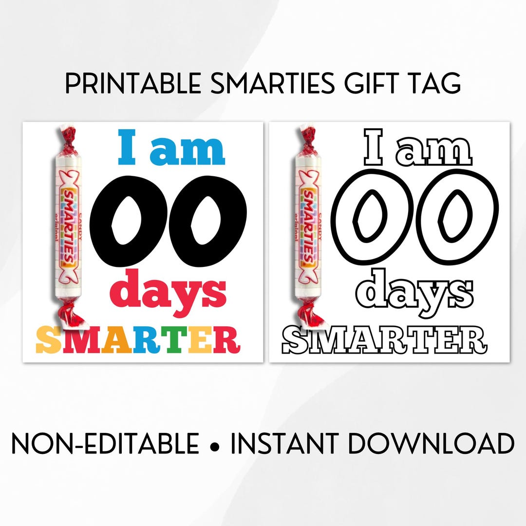 100 Days Smarter Square School Gift Tag - Class Treat - Printable - Non ...