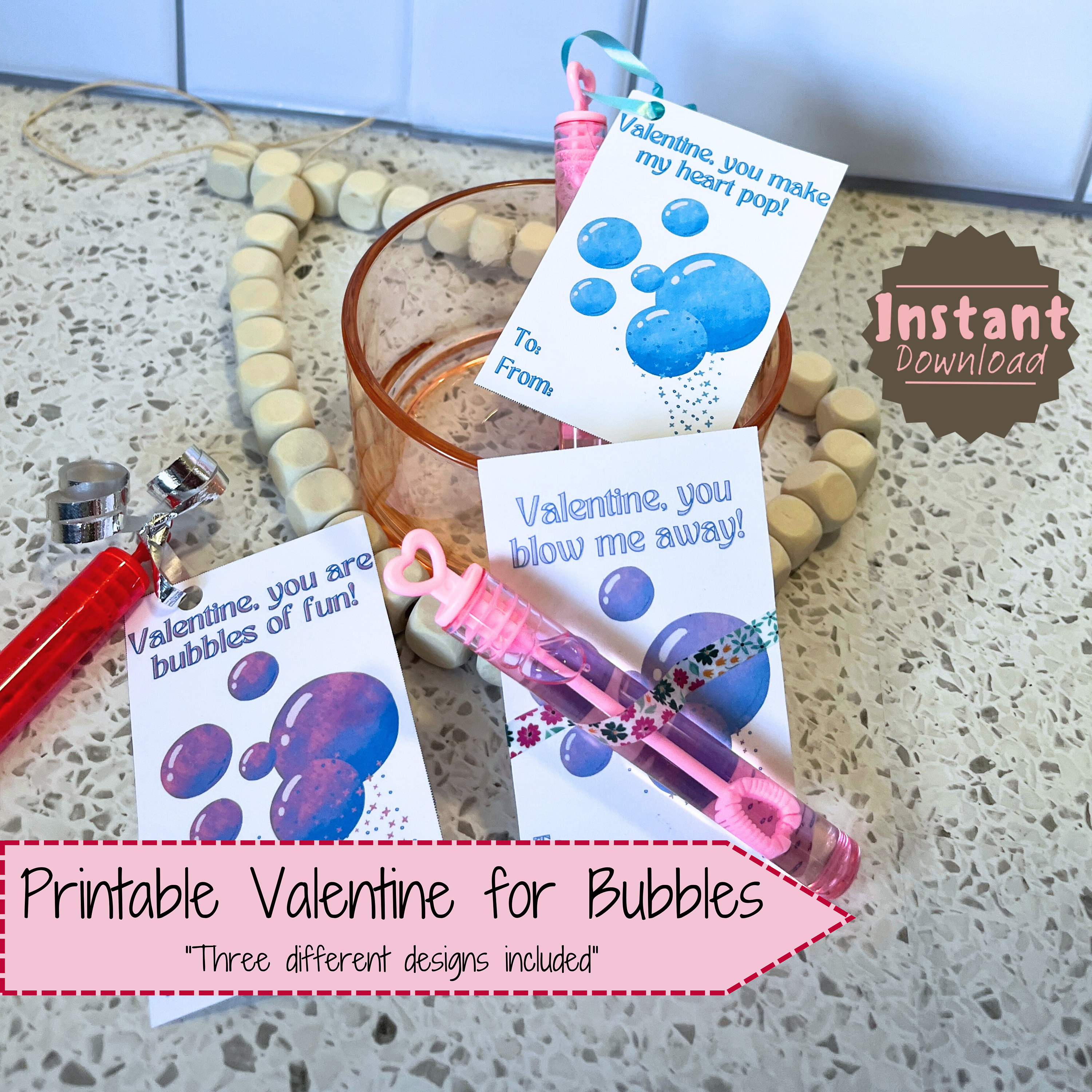 Bubbles Non-editable Printable Valentines; Non-edible Valentine; You ...