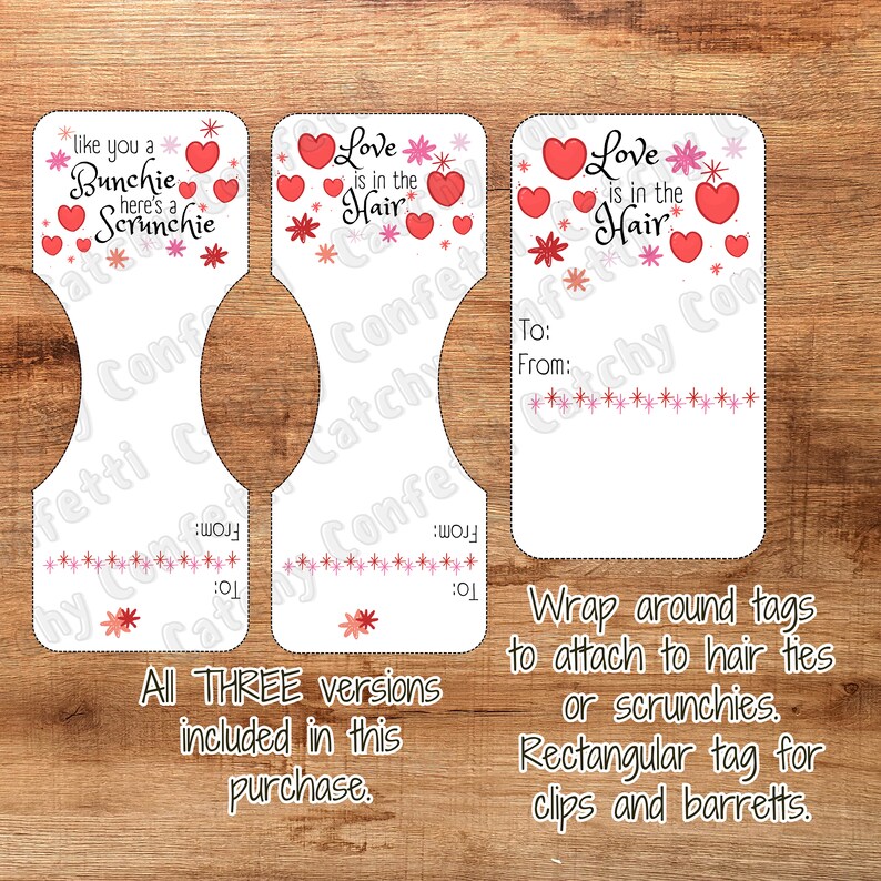 Hair Tie/scrunchie Non-editable Printable Valentines; Love You a ...