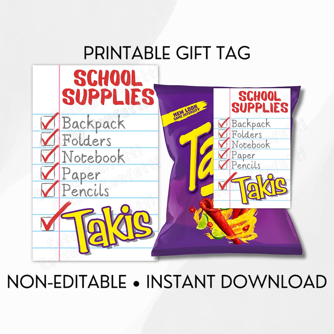 Takis Back to School Gift Tag - School Supplies Includes Takis - Non ...