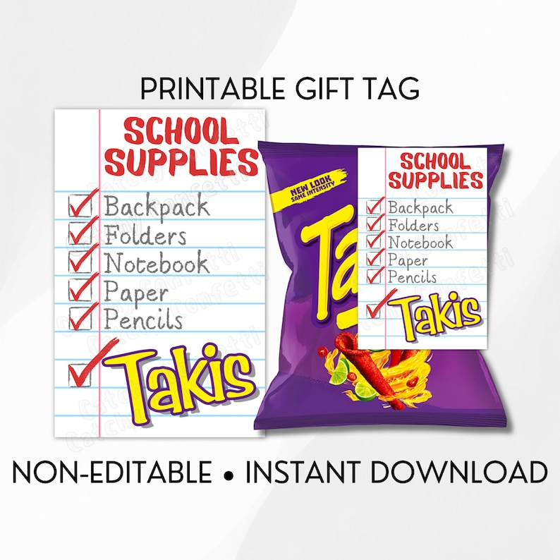 Takis Back to School Gift Tag - School Supplies Includes Takis - Non ...