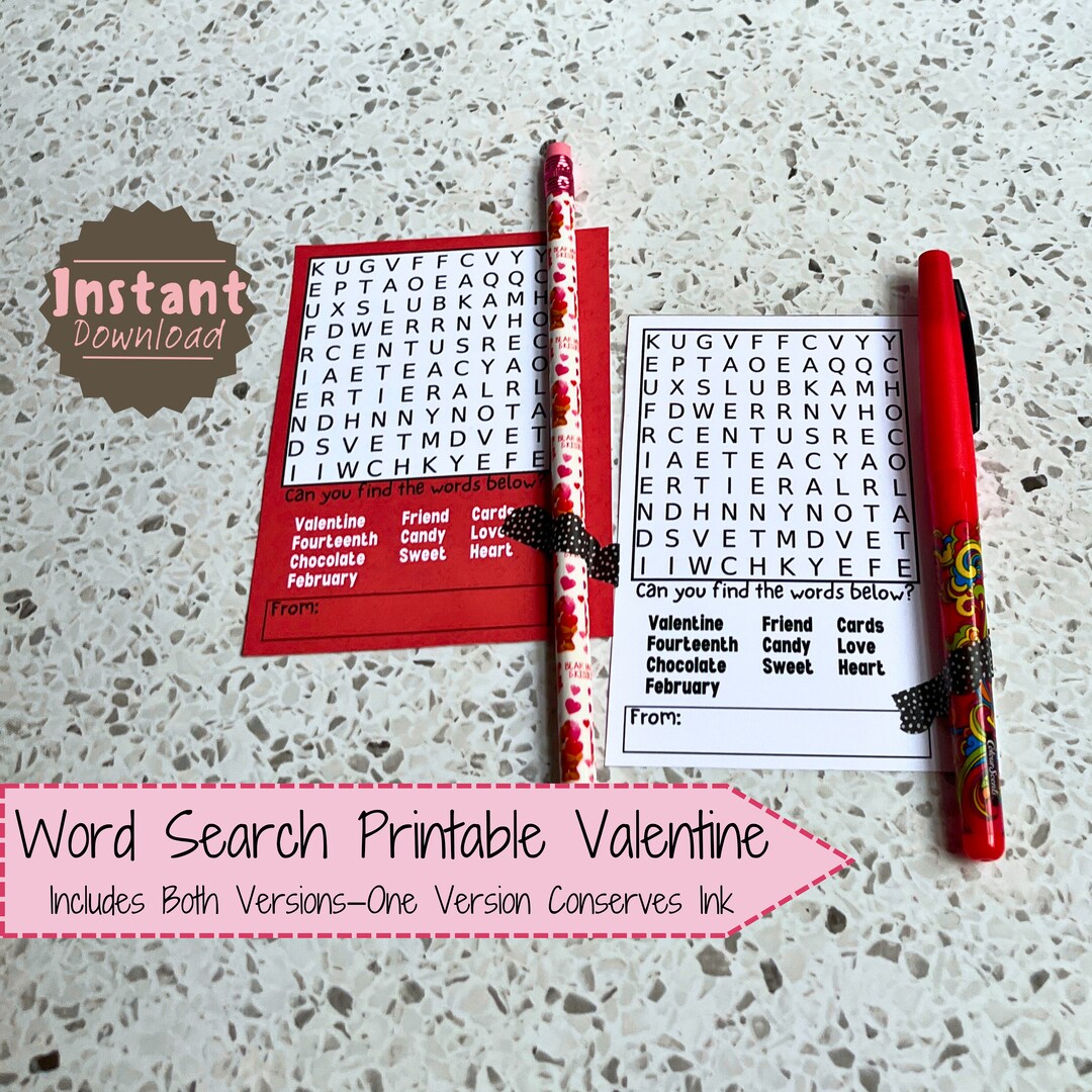 Word-search Non-editable Printable Valentines; Non-edible Valentine ...