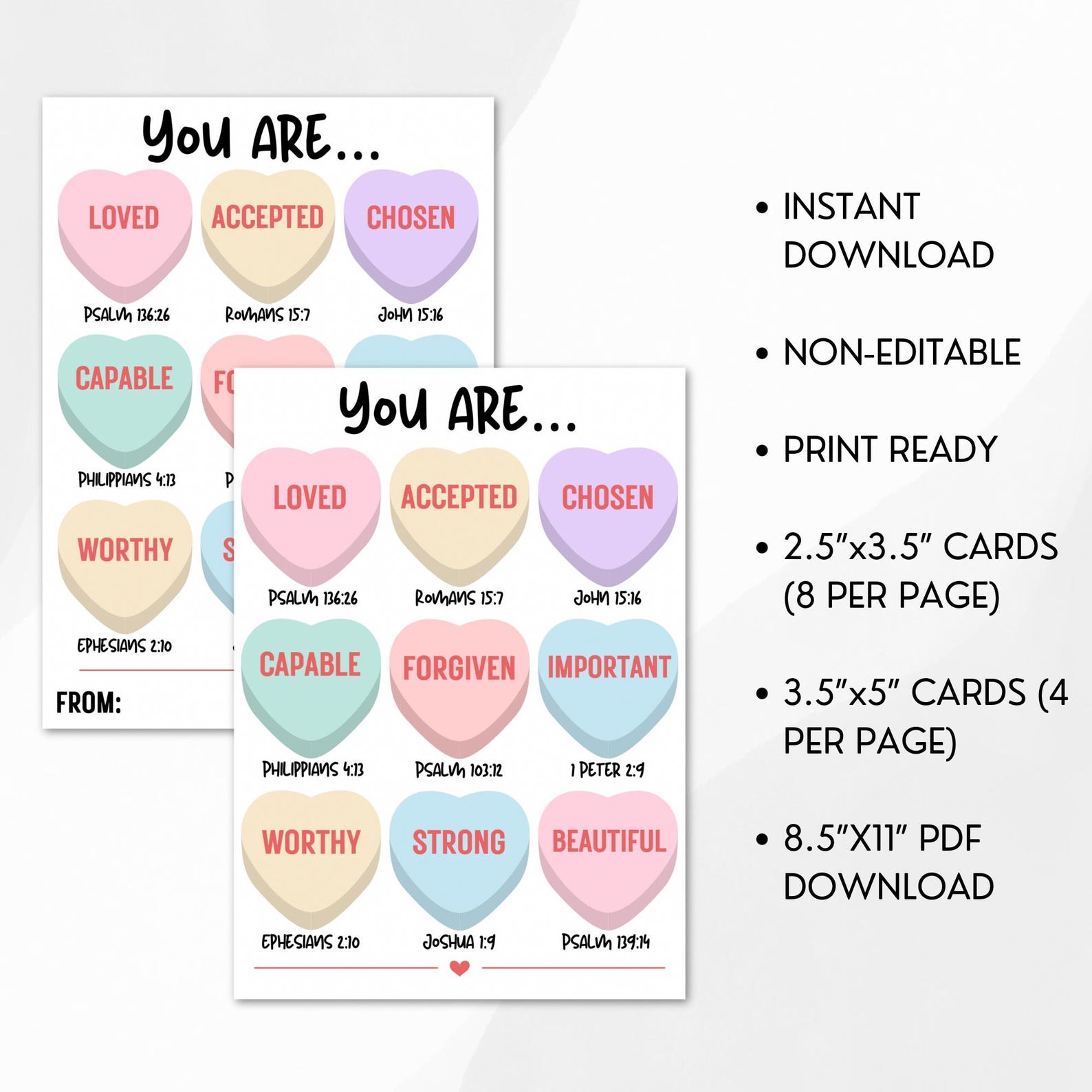 Non-editable Christian Printable Valentine; God Says You Are; Sunday ...
