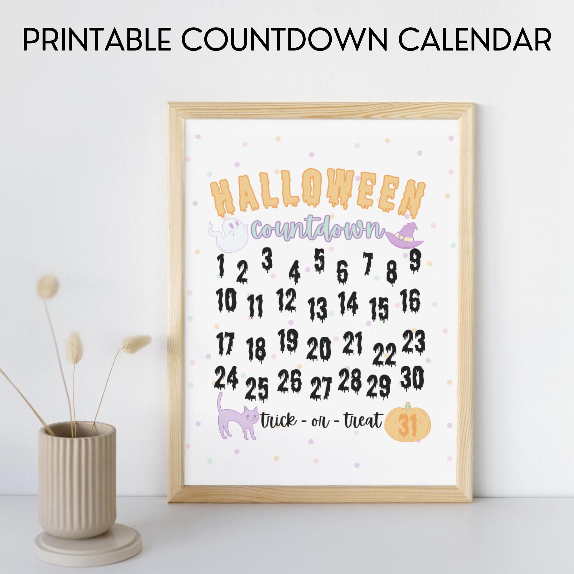 Printable Cute Halloween Countdown Calendar - Non-editable - Instant ...