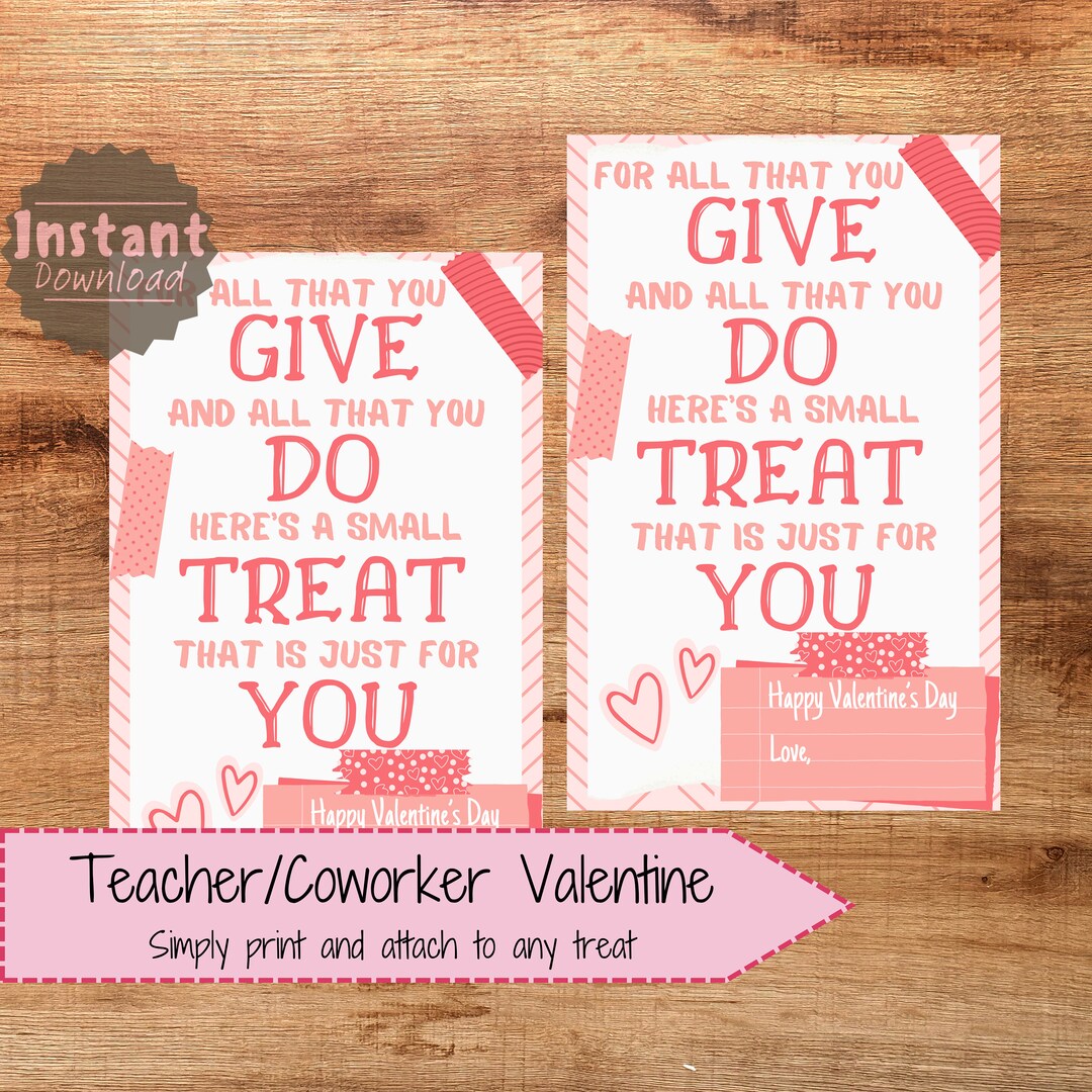 Teacher/coworker Non-editable Printable Valentines to Attach to Treats ...