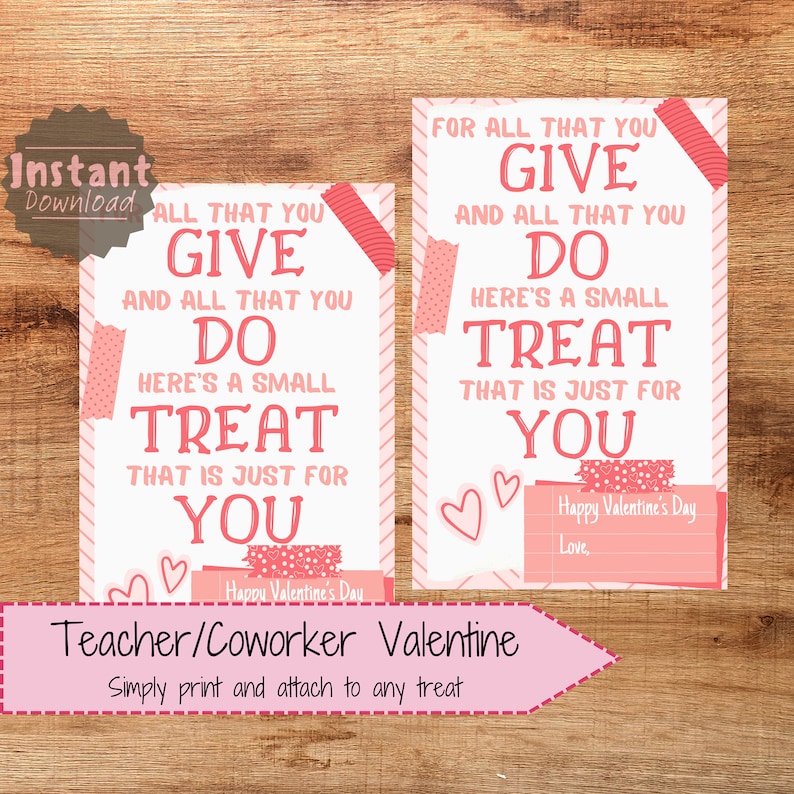 Teacher/coworker Non-editable Printable Valentines to Attach to Treats ...