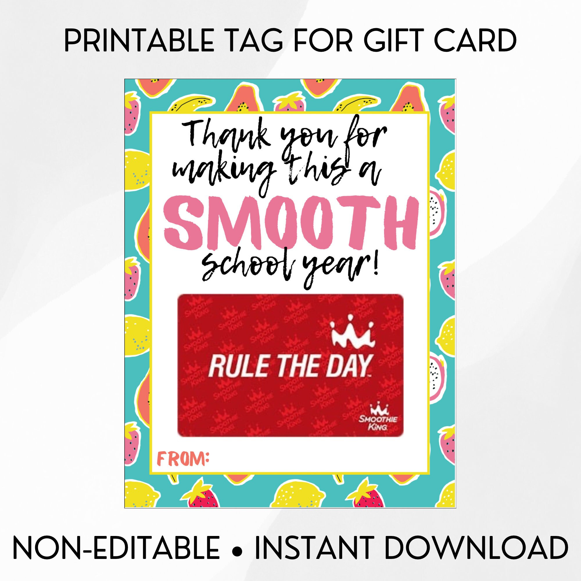 Smoothie School Year, Smoothie Gift Card Tag, Teacher’s Appreciation ...