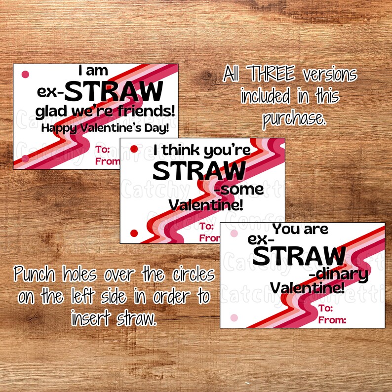 Crazy Straw Non-editable Printable Valentines; Non-edible Valentine ...