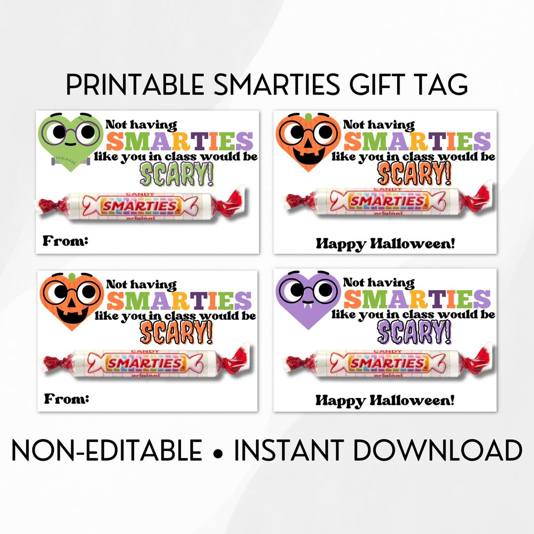Halloween Smarties School Gift Tag - Class Treat - Printable - Non ...