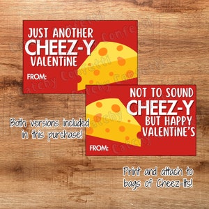 Cheez-it Non-editable Printable Valentines; Non-candy Valentine; Cheez ...