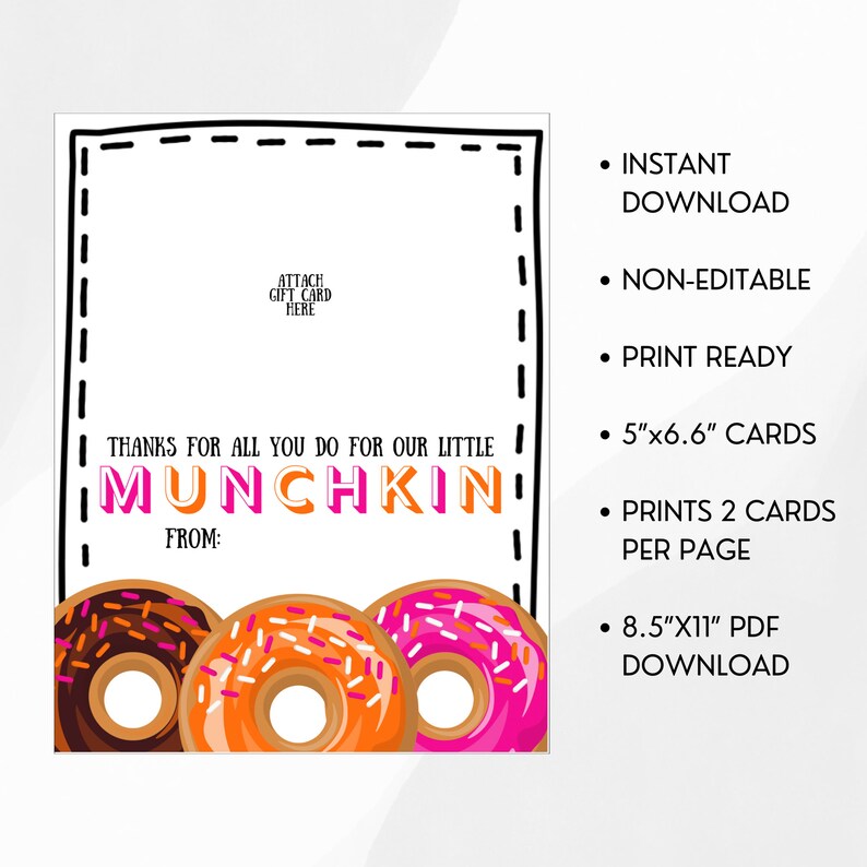 Thanks for All You Do for Our Little Munchkin, Dunkin Gift Card Tag ...