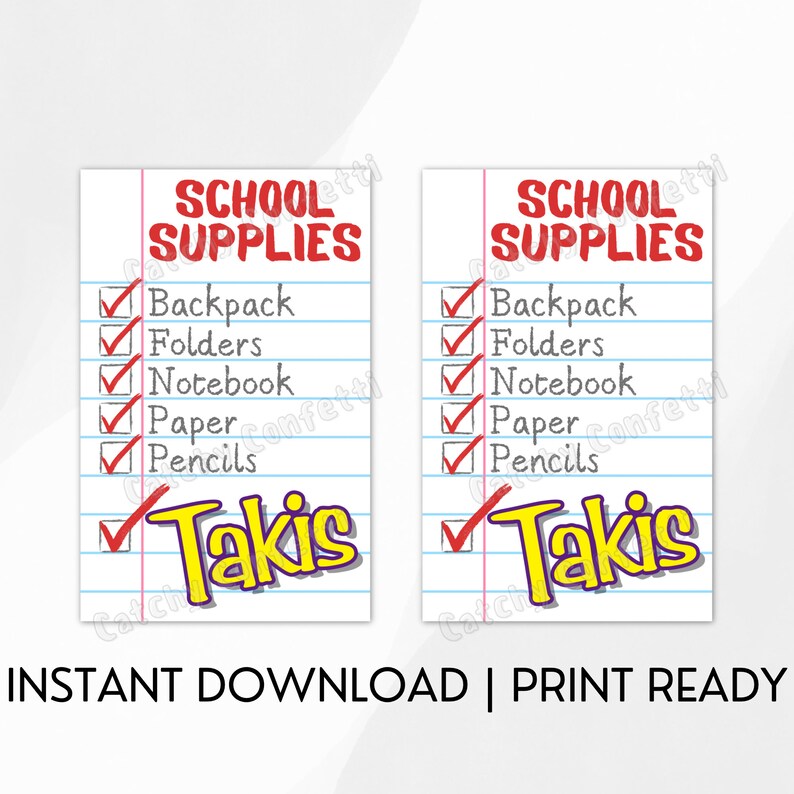 Takis Back to School Gift Tag - School Supplies Includes Takis - Non ...