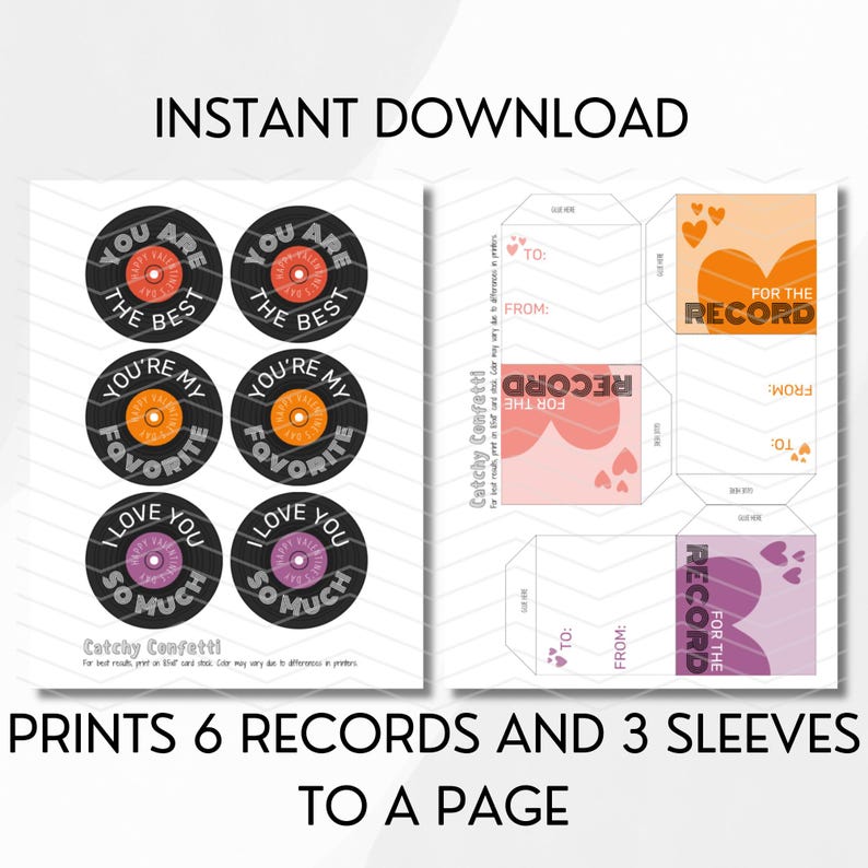 Non-editable “for the Record” Printable Valentines; Groovy Retro Vinyl ...