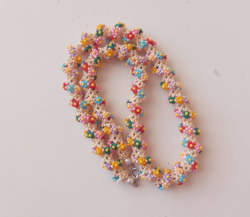Beaded Flower Necklace, Colorful Flower Necklace, Hand Woven,accessory ...