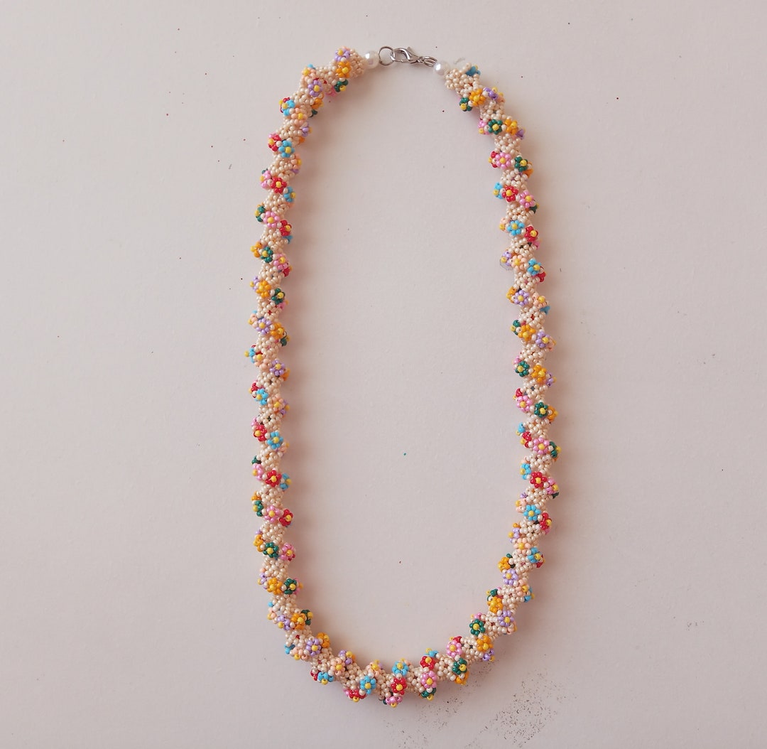 Beaded Flower Necklace, Colorful Flower Necklace, Hand Woven,accessory ...