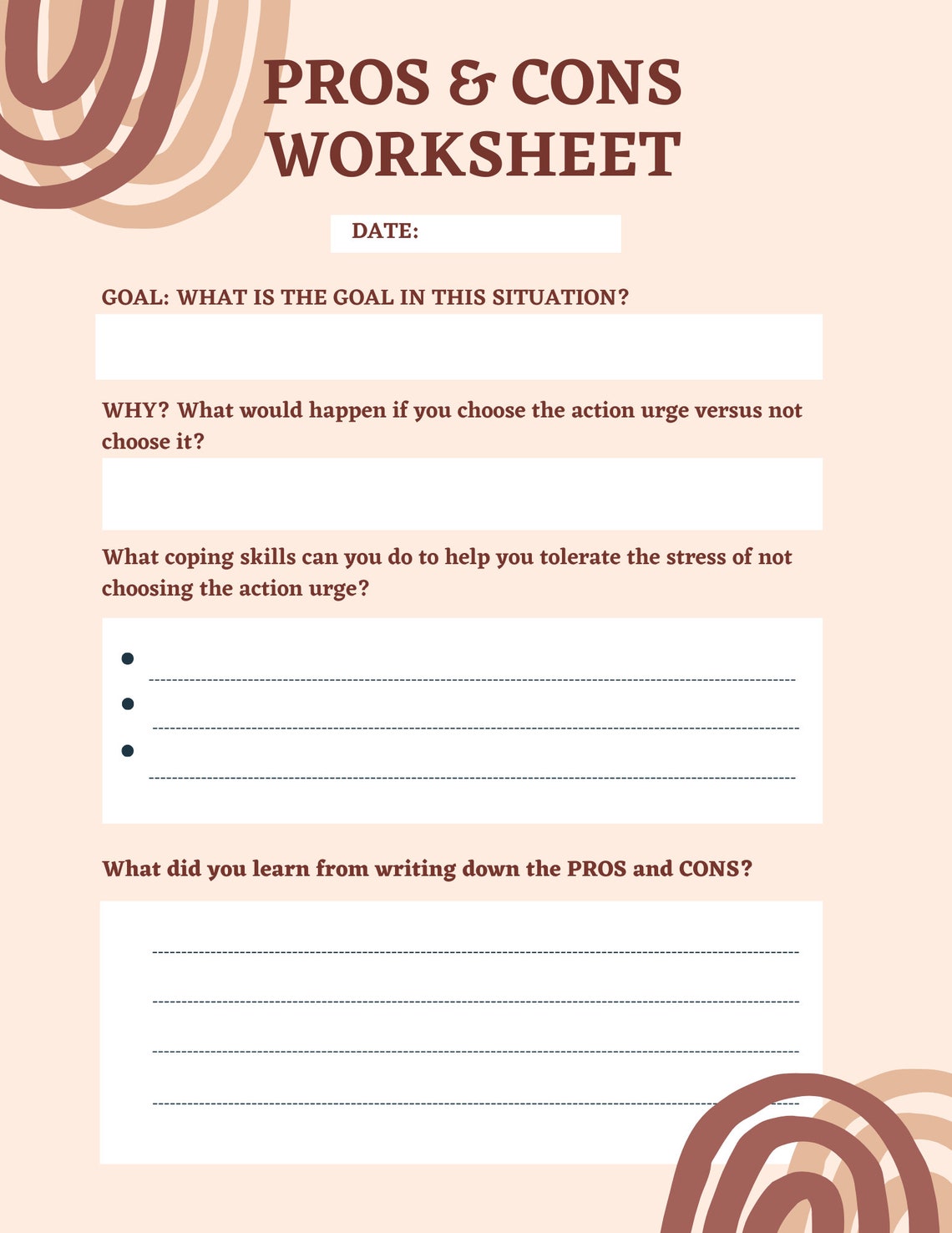 Spanish DBT PROS & CONS Worksheet - Etsy