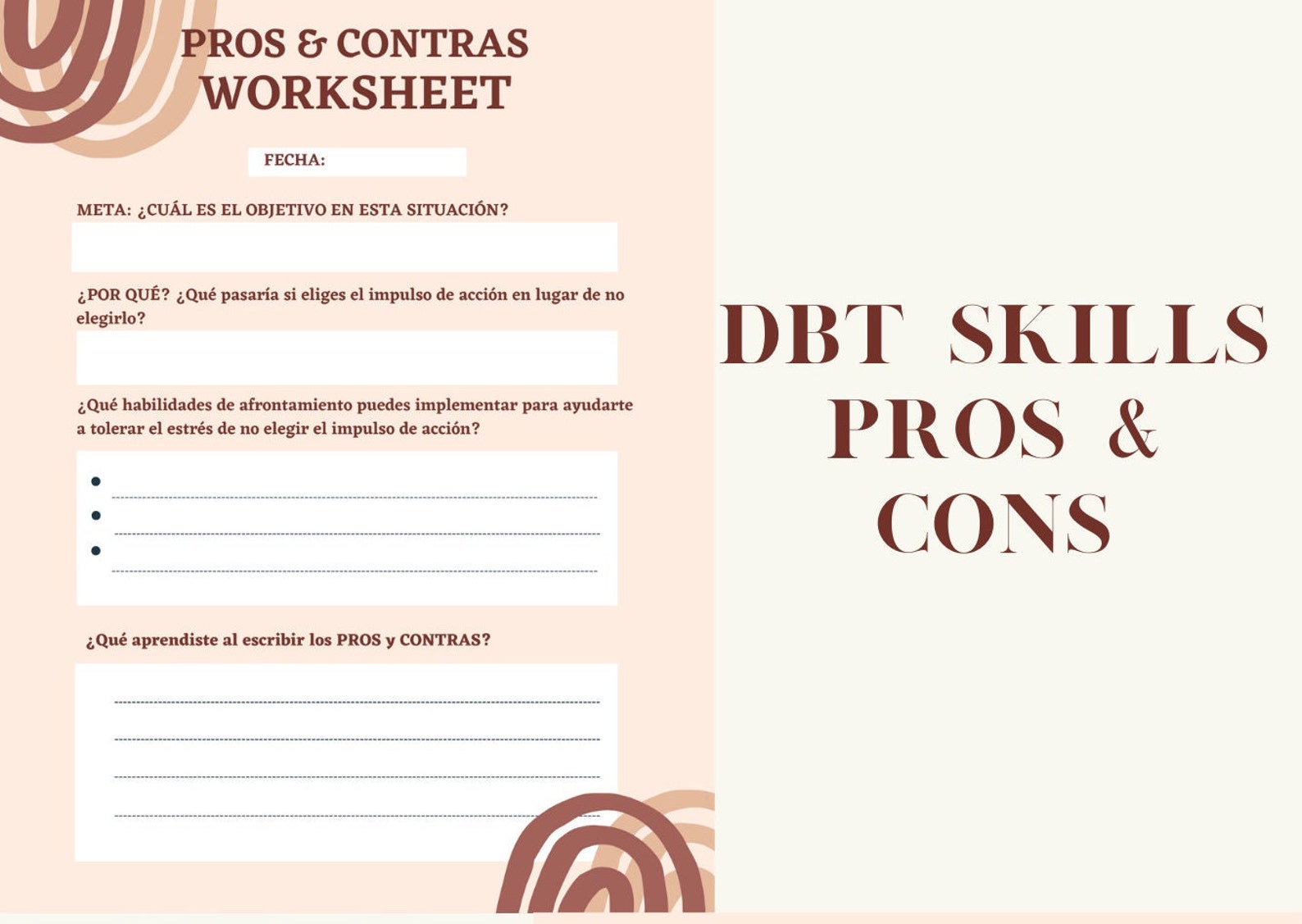 Spanish DBT PROS & CONS Worksheet - Etsy