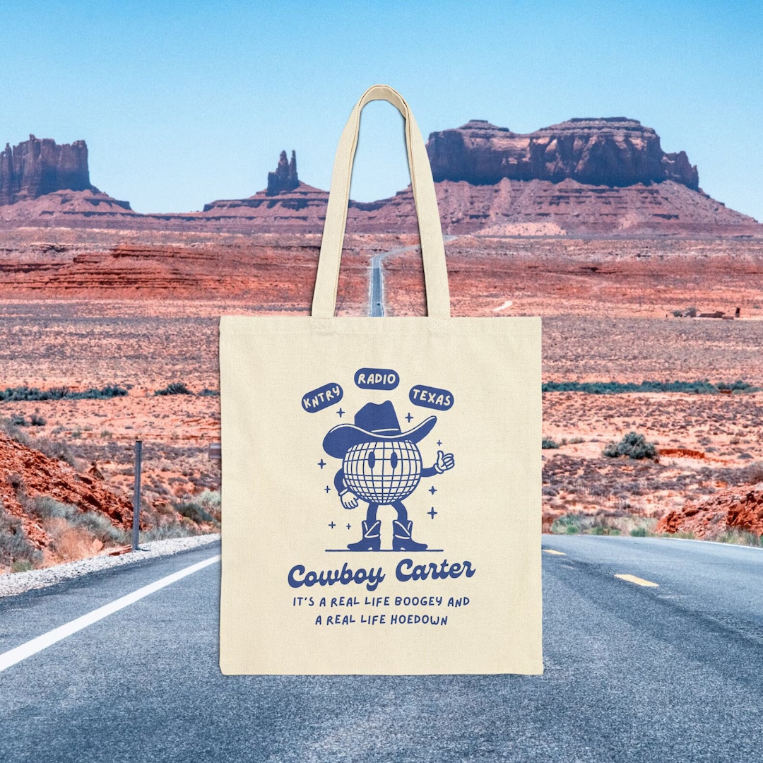 Retro Cowboy Cotton Canvas Tote Bag, Cowboy Tote Bag, Western Disco ...
