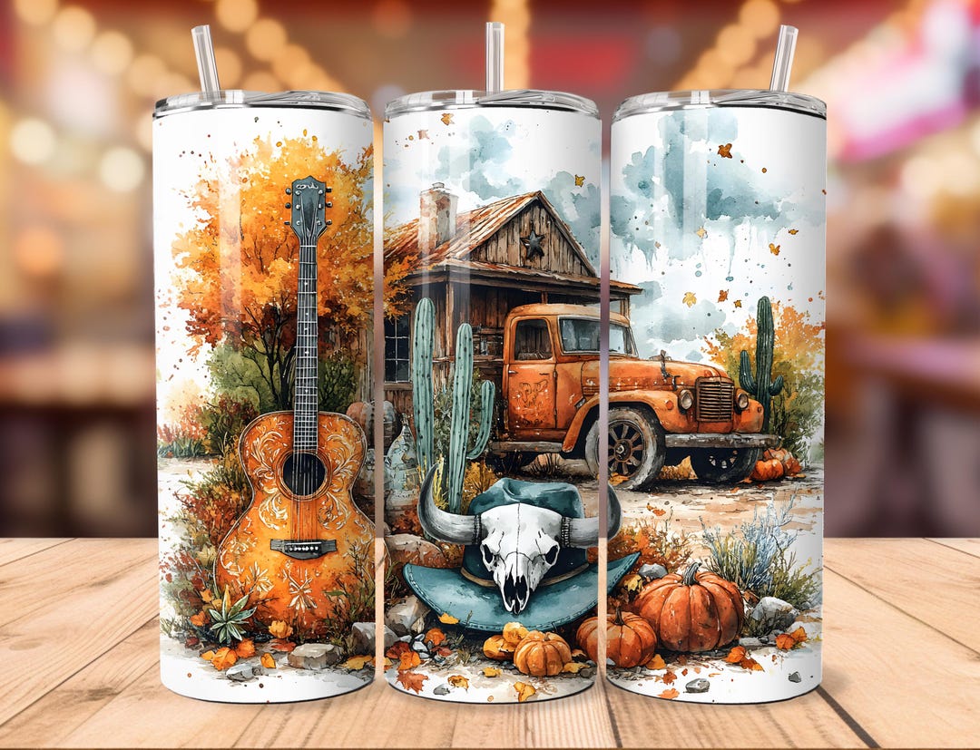 Western Fall Tumbler Wrap: Pumpkin Truck Cowboy Design (PNG Digital ...