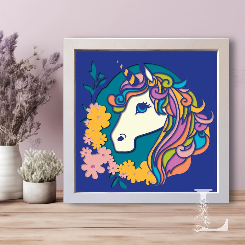 Unicorn Shadow Box Cut File - Unicorn Lightbox Scene - Layered ...