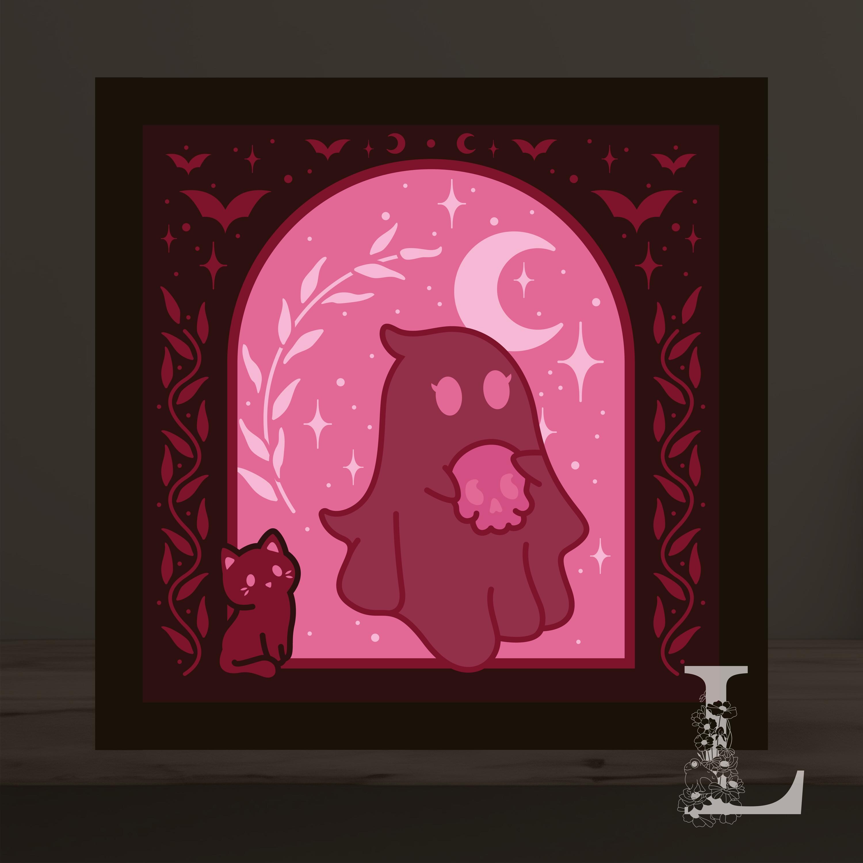 Cute Ghost Shadow Box Cut File - Halloween Lightbox Scene - Layered ...
