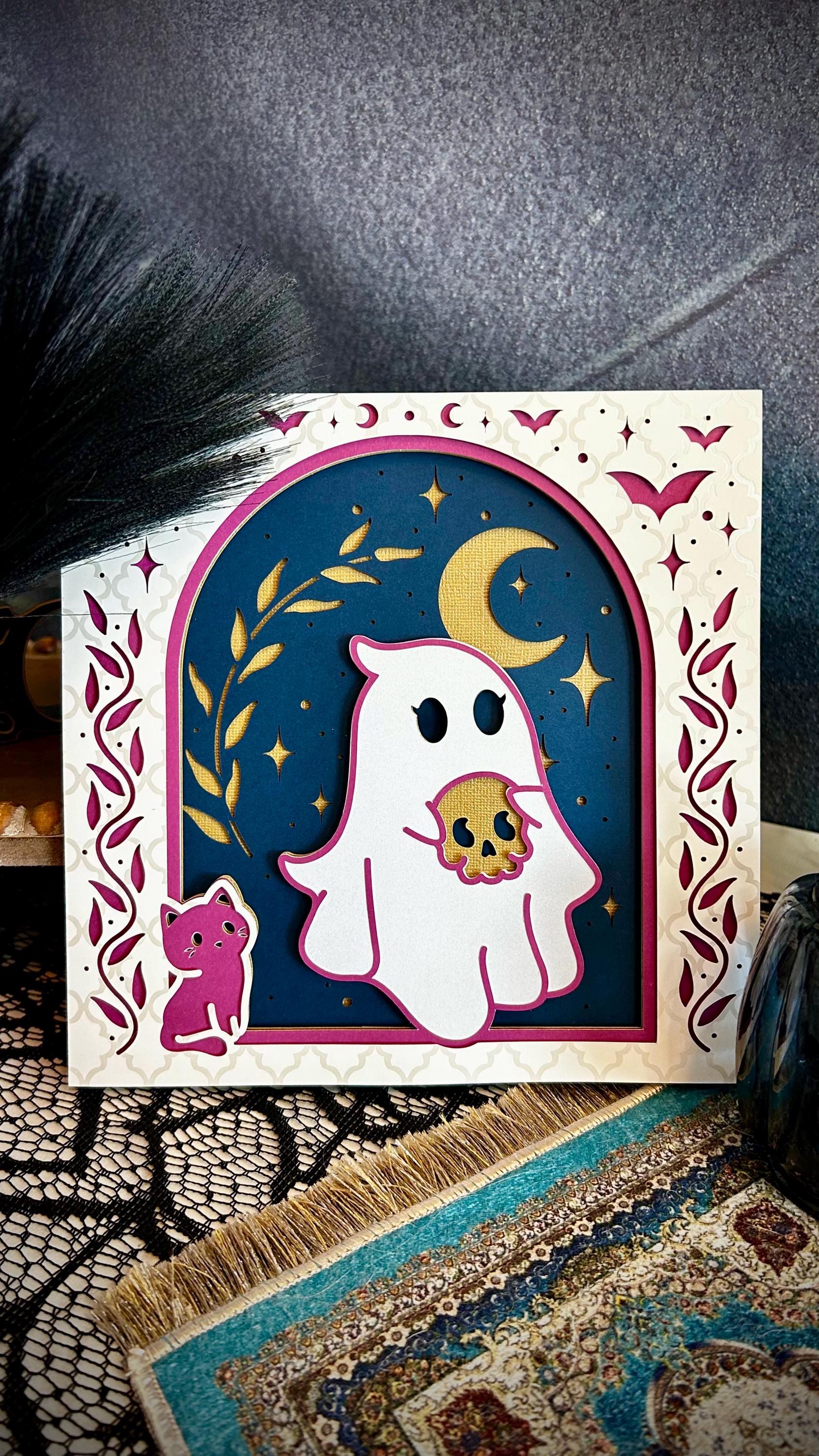 Cute Ghost Shadow Box Cut File - Halloween Lightbox Scene - Layered ...