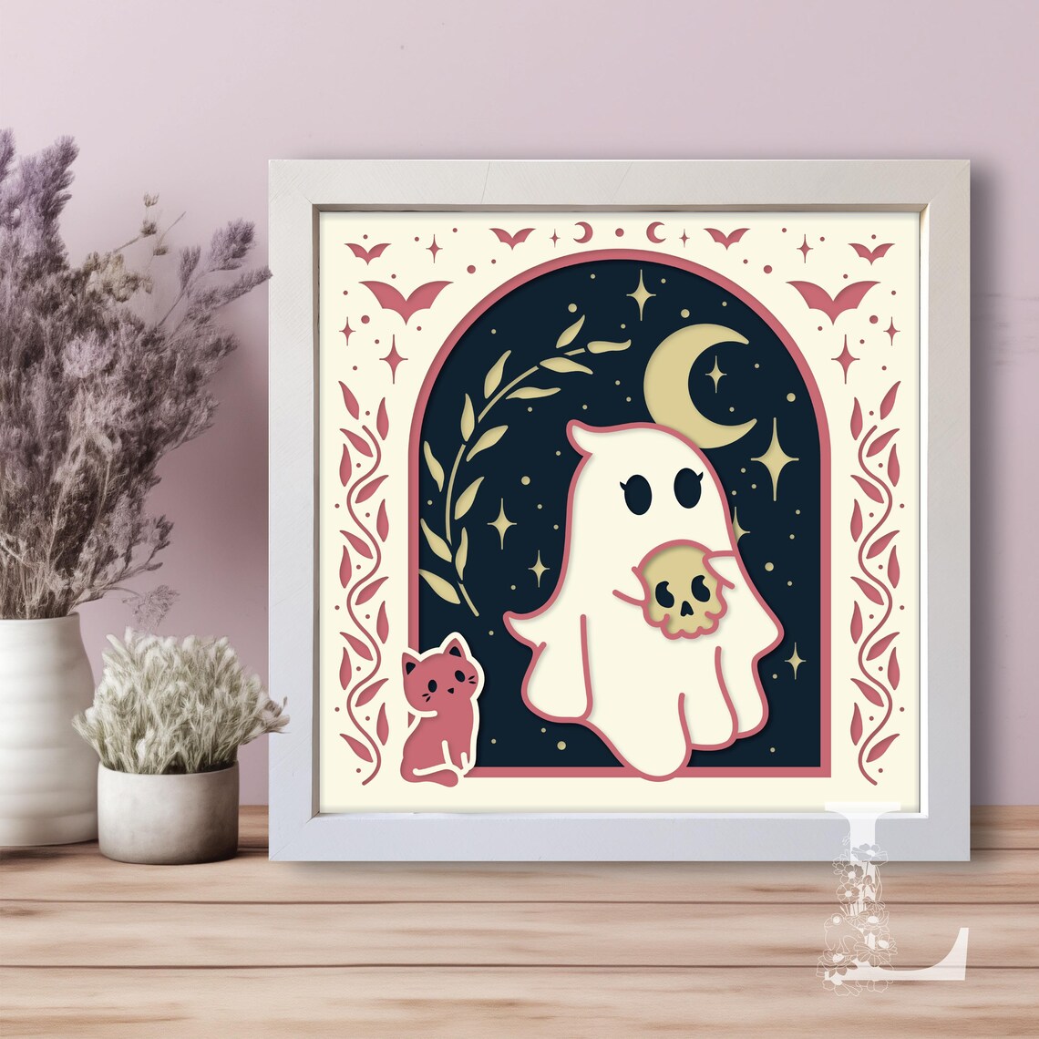Cute Ghost Shadow Box Cut File - Halloween Lightbox Scene - Layered ...