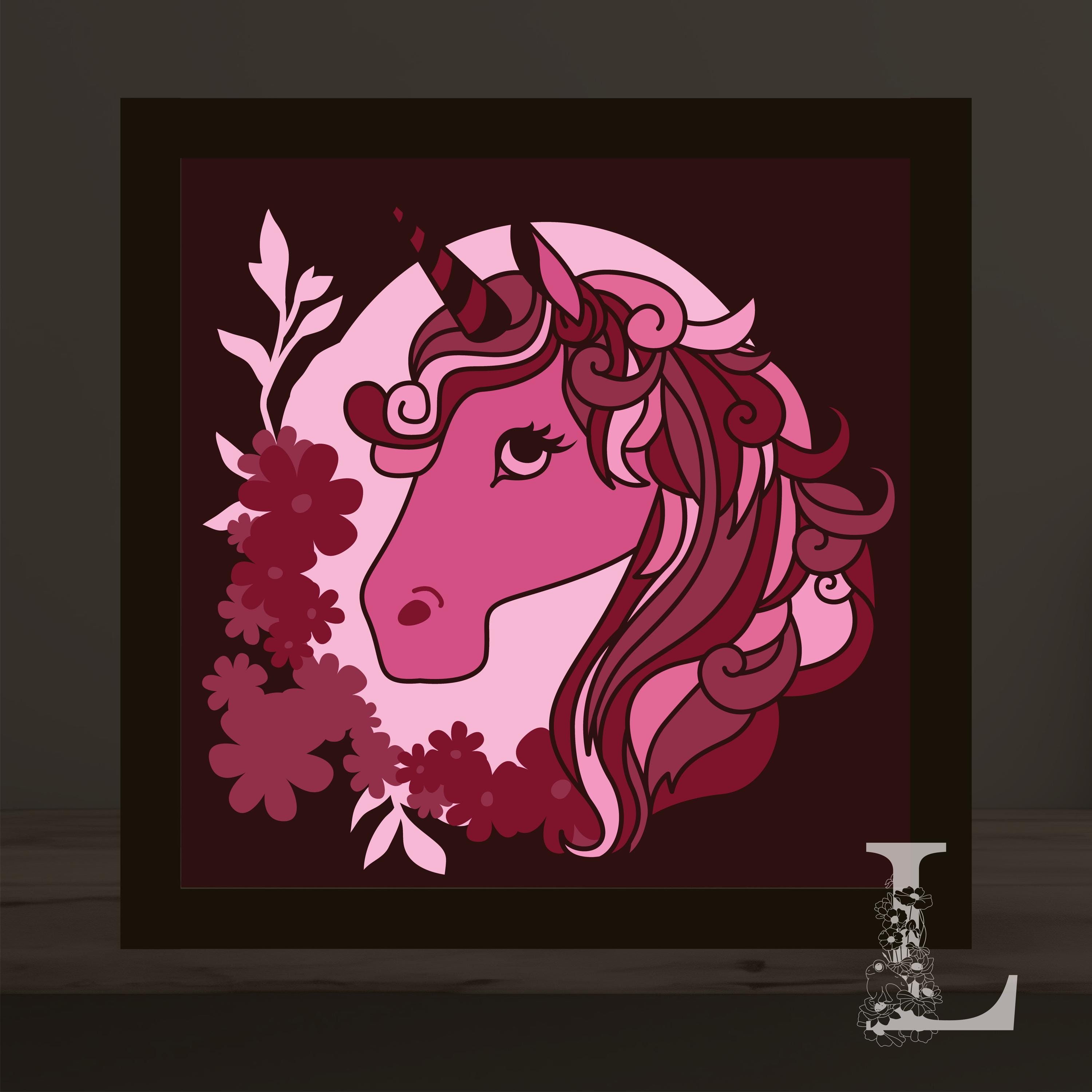 Unicorn Shadow Box Cut File - Unicorn Lightbox Scene - Layered ...
