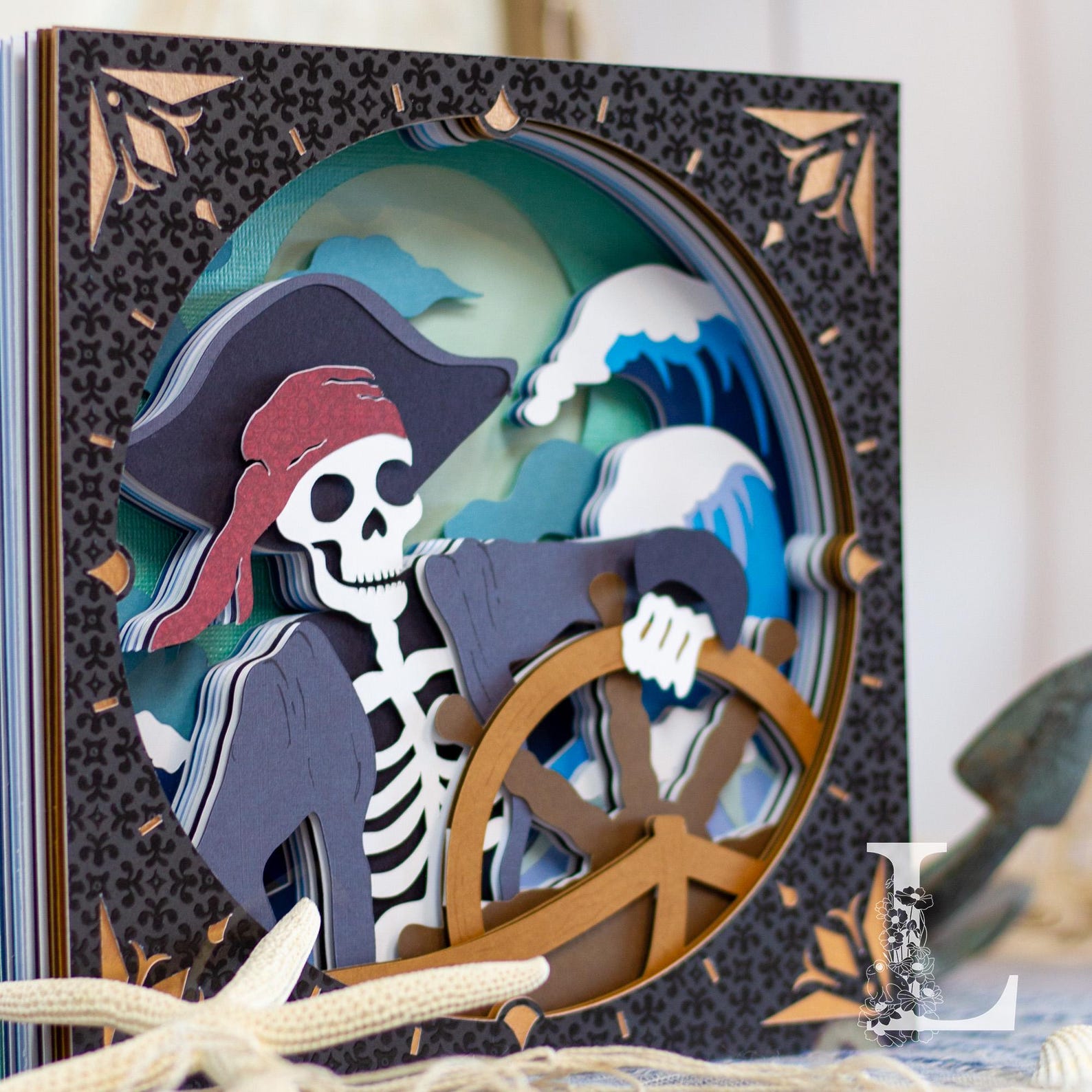 Skeleton Pirate Shadow Box Cut File - Pirate Lightbox Scene - Layered ...